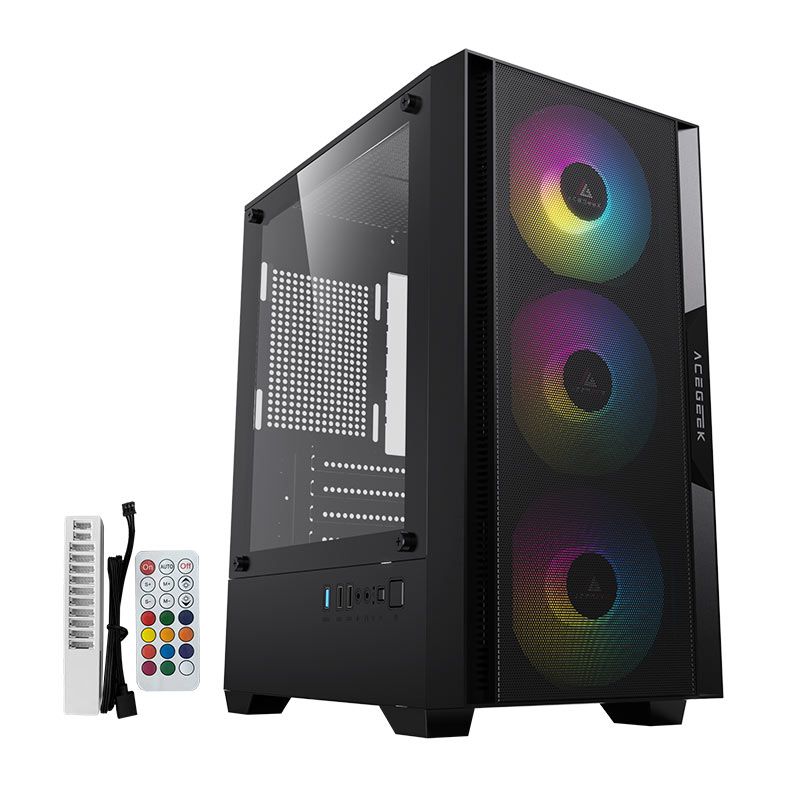Gabinete Gamer Acegeek Stratus Mesh, ARGB, Mid-Tower, Lateral de Vidro ...